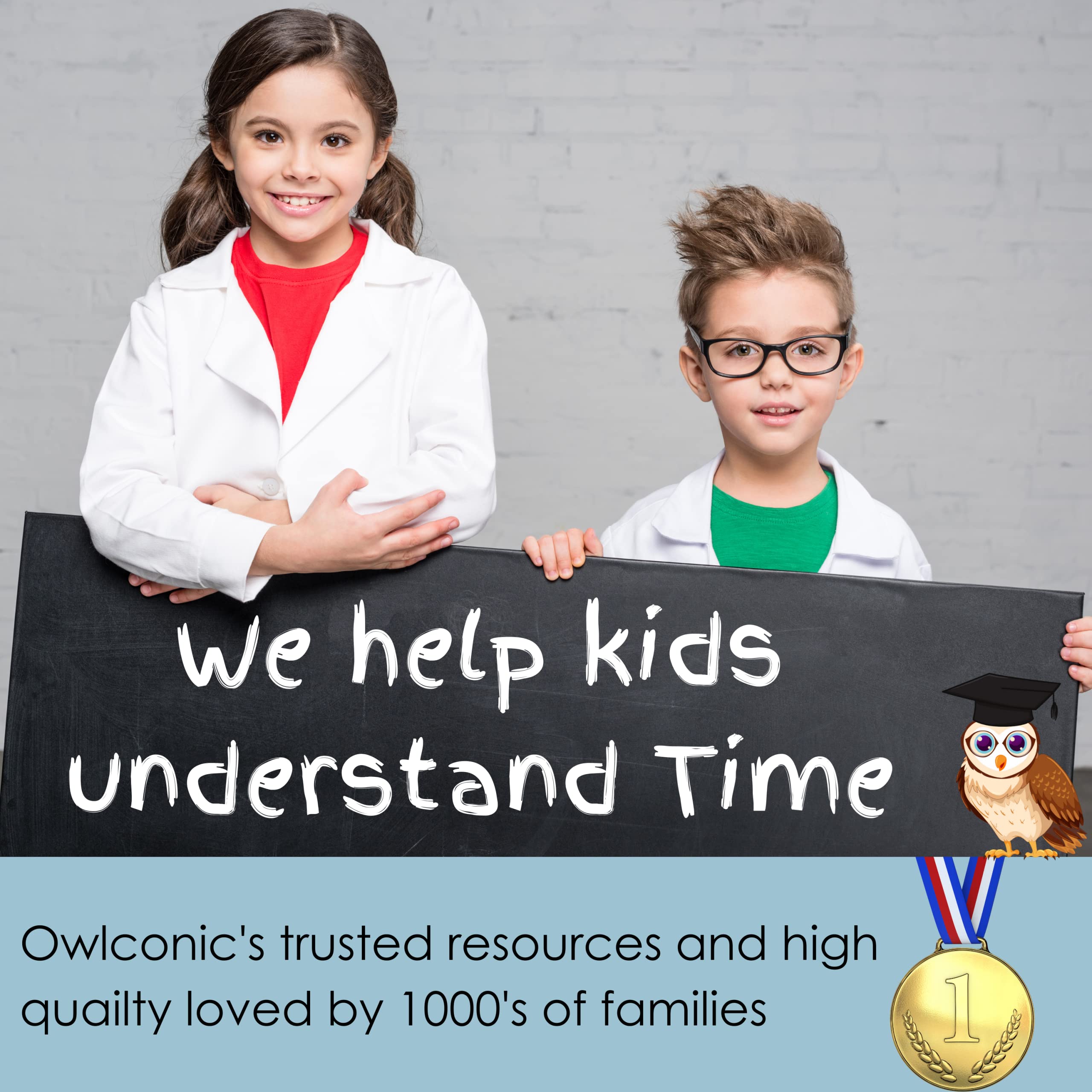 OWLCONIC Telling Time Teaching Clock - Bundled with Kids Watch. Learn to Tell Time Resources. Pink