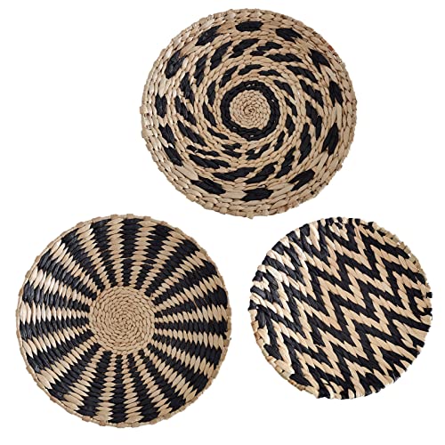 Boho Wall Basket Decor Set of 3, Hand Woven Rattan Hanging Décor, Decoration for Living Room, Office, Bedroom