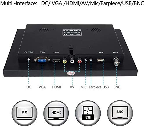 Eyoyo 10 Inch IPS Hdmi Monitor TFT LCD Display 1280x800 Resolution Portable Small HD Monitor with HDMI BNC VGA AV USB Input and Built-in Speaker for Video Display Screen DVD PC Laptop