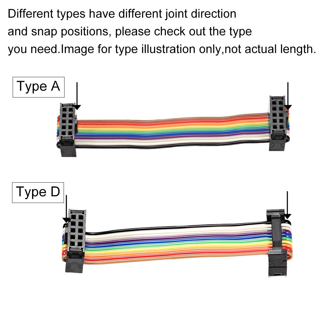 uxcell IDC Rainbow Wire Flat Ribbon Cable 14P D-type FC/FC Connector 2.54mm Pitch 1m/39.3inch Length