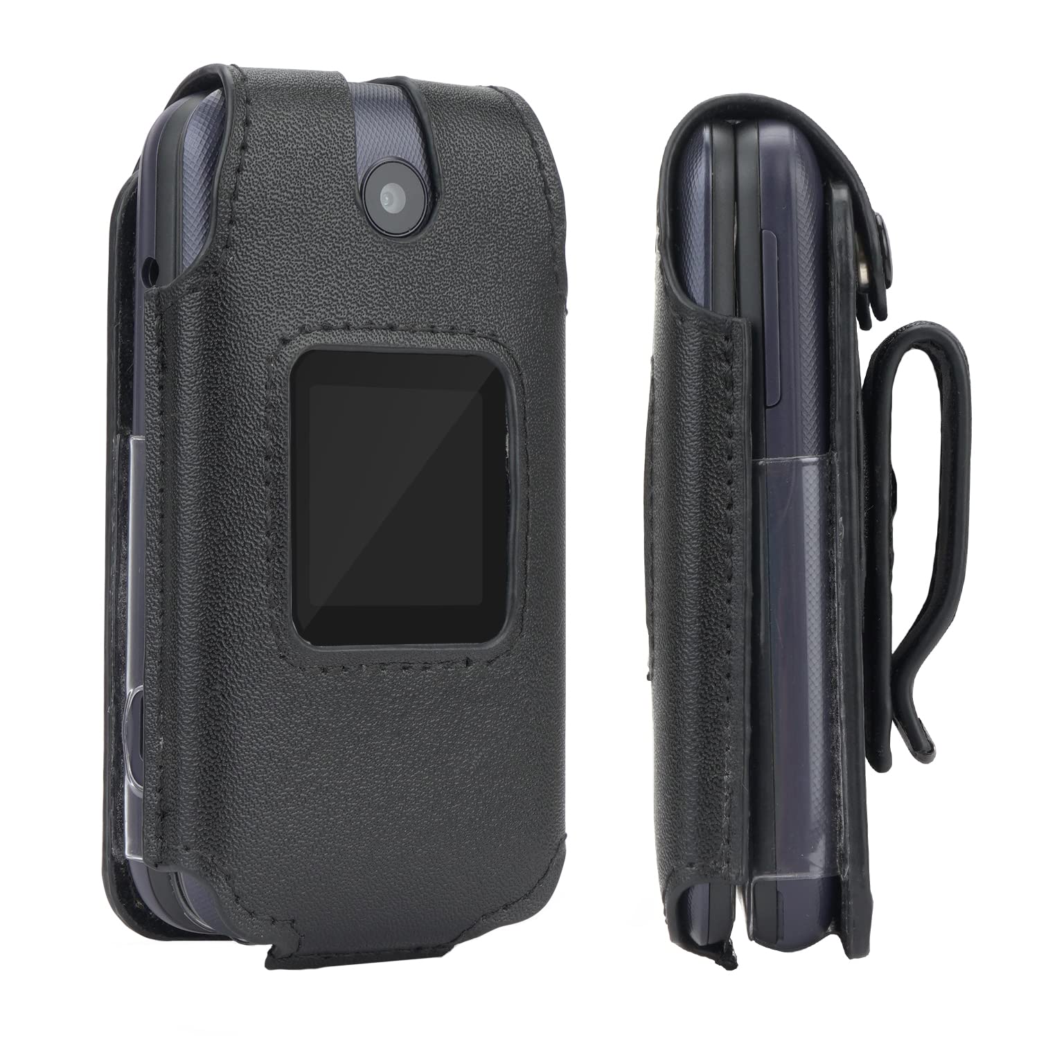 BELTRON Leather Fitted Case for Alcatel Go Flip 4 / TCL Flip Go/TCL Flip Pro Phone - Secure Form Fit Cover with Built-in Screen Protection & Rotating Metal Belt Clip (4056/4058)