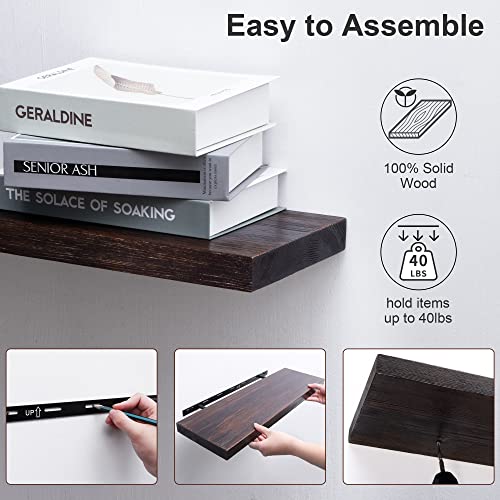 Axeman 48 Inch Floating Shelf, 8 Inch Deep Solid Pine Wood Shelves, Rustic Wall Mounted Shelves for Wall Decor & Storage, Dark Wood Shelves for Bathroom Kitchen Living Room - Dark Walnut
