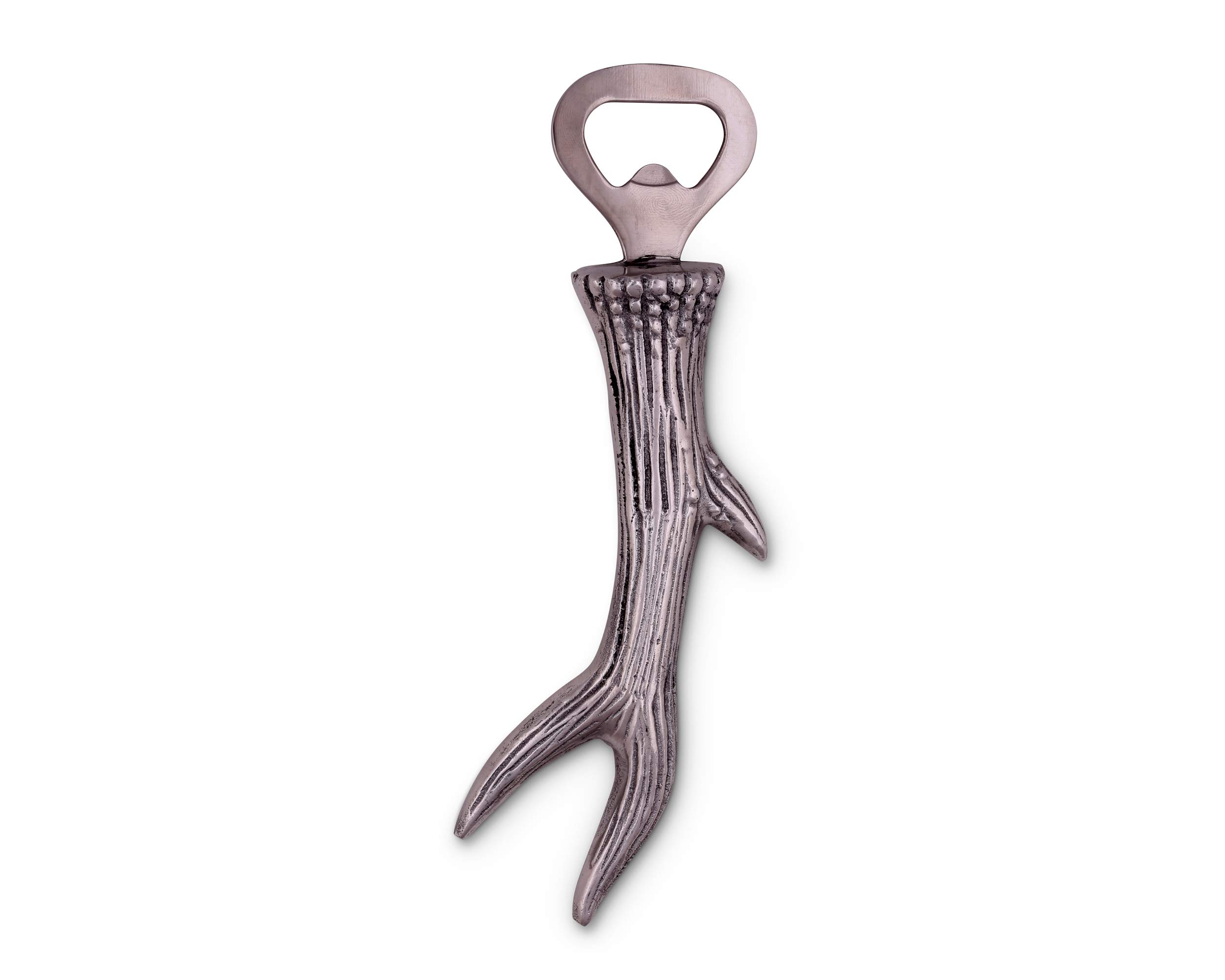 Arthur Court Designs Aluminum Deer Antler Elk Bottle Opener - Rustic Forged Stainless Steel Head 7 inch Long