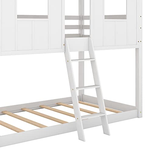 DEYOBED Twin Over Twin House-Shaped Wooden Bunk Bed - Perfect for Kids and Teens, Creative and Space-Efficient Bedroom Solution