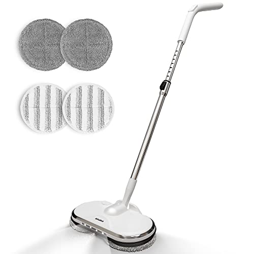 Cordless Electric Mop for Floor Cleaning, AlfaBot WS-24 Electric Spin Mop with Water Sprayer and LED Headlight, Lightweight & Rechargeable Scrubber for Hardwood Tile & Laminate Floors
