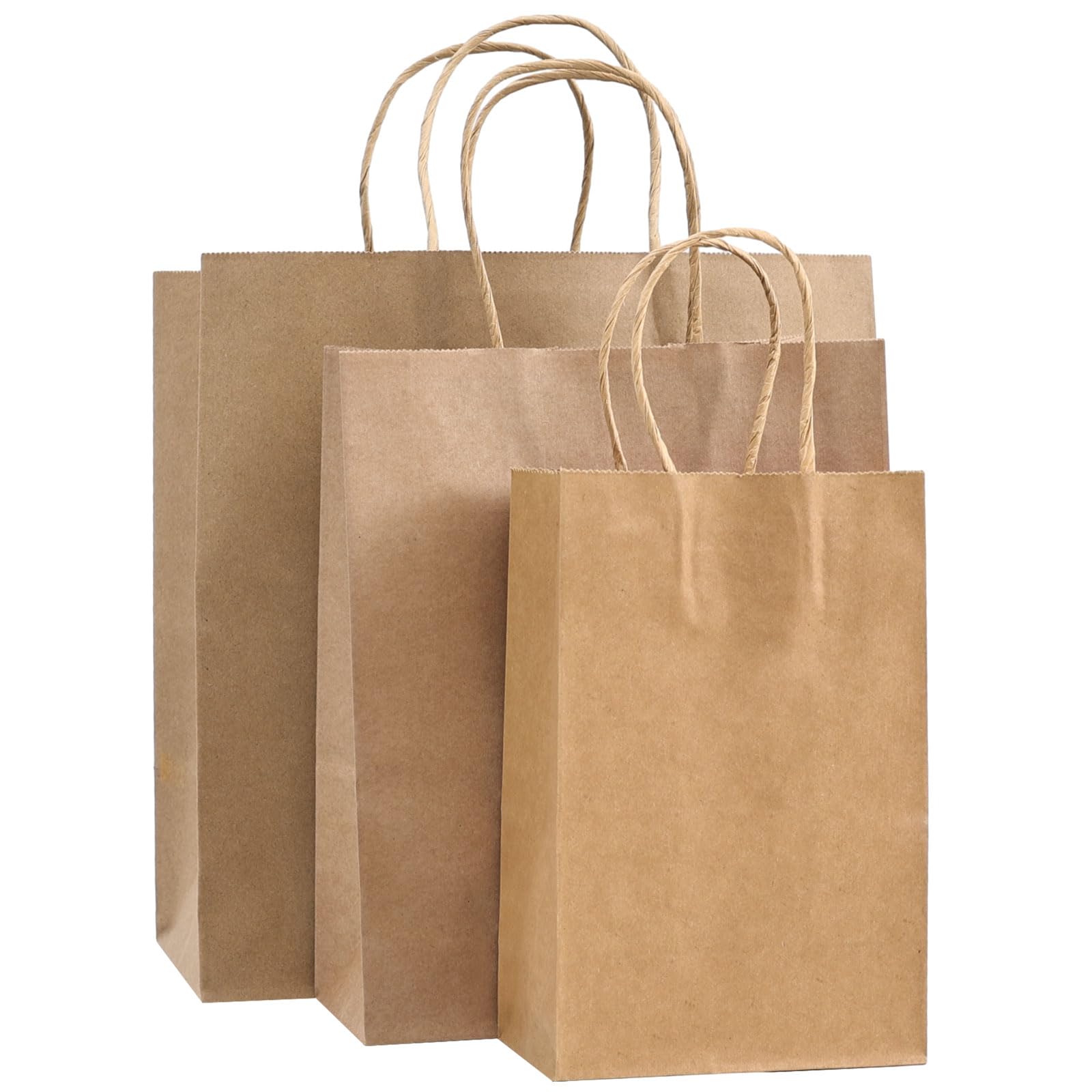 PAICUIKE 130pcs Paper Bags with Handles Assorted Sizes Kraft Gift Bags Bulk - Brown Paper Bags for Small Business, Shopping, Retail, Party, Merchandise and Favor Bags