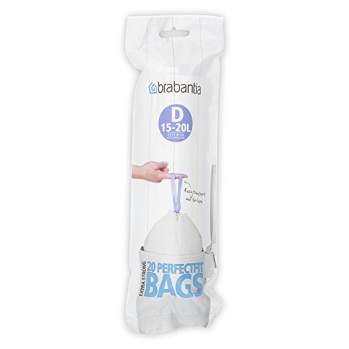 Brabantia Bin Liners, 15-20 L-Size D, 20 Bags, Litre, White