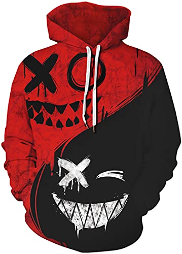 Chaos World Men's Novelty Hoodie Long Sleeves 3D Funny Graphic Print Sweatshirt Pullover(X-Large,Black Red)