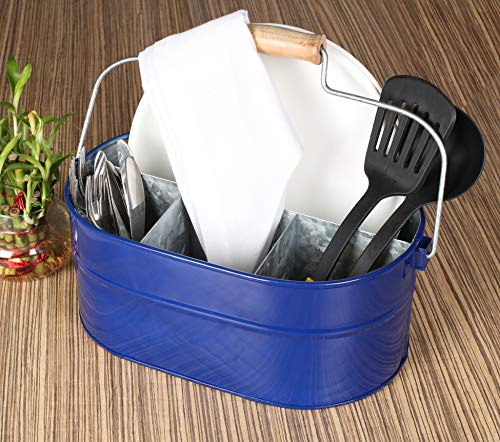 Alpha Living Home Utensil Caddy, Silverware Caddy Party, Silverware Caddy, Picnic Caddy, Flatware Caddy, Paper Plate Caddy, Galvanized Utensil Caddy, Metal Caddy, Outdoor Utensil Caddy - Slaty Grey