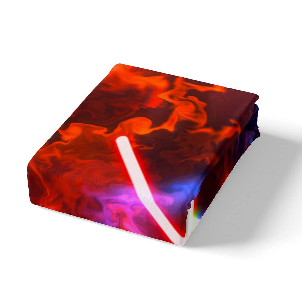 Feelyou Lightsaber Duvet Cover Lightning Red Blue Smokey Galaxy Bedding Set Future Technology Comforter Cover for Boys Girls Children Teens Bedroom Decor Bedspread Cover Queen Size with 2 Pillow Case