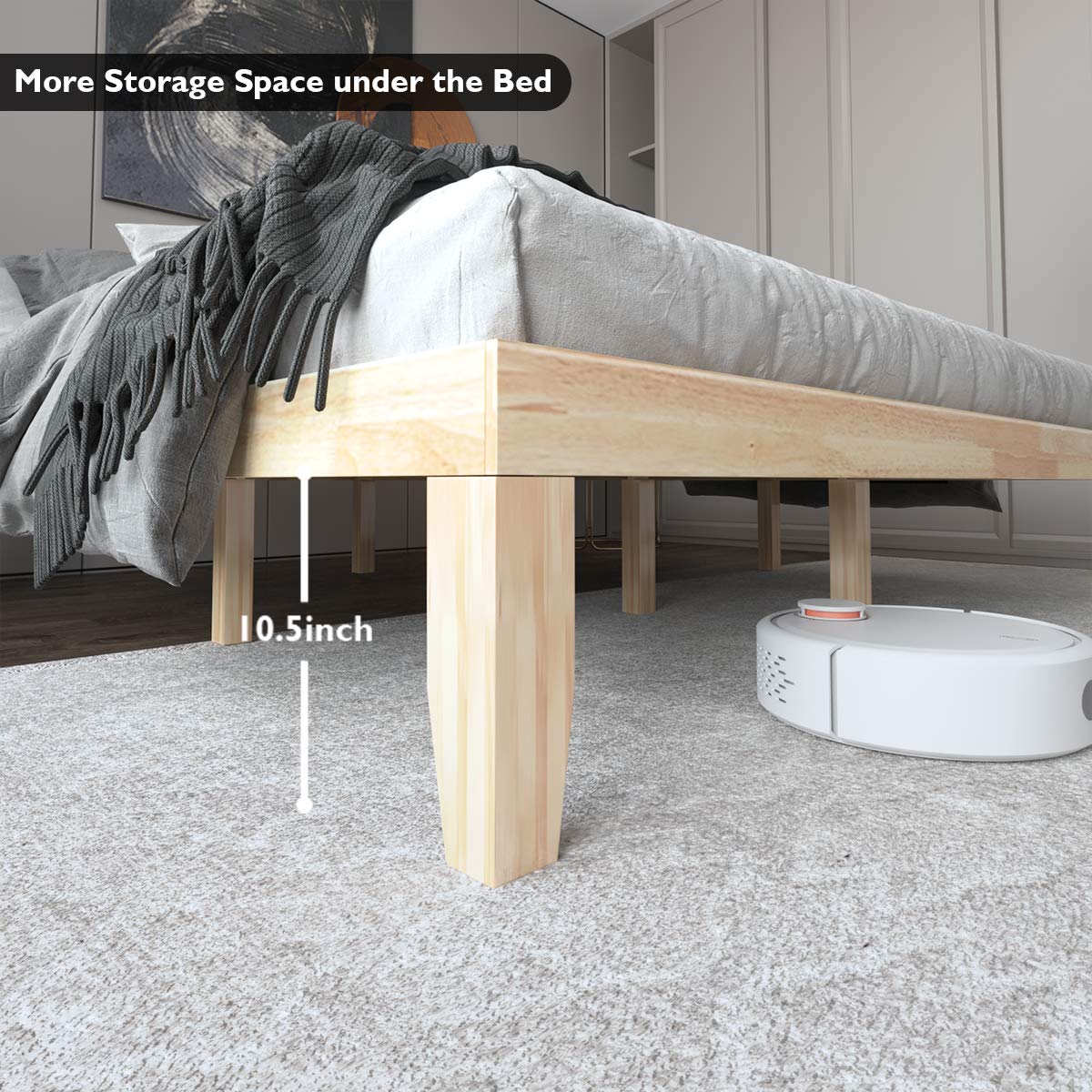 KOMFOTT 14 Inches Wood Platform Bed Frame King Size, Solid Wood Mattress Foundation with Rubber Wood Frame, Strong Poplar Wood Slat Support, No Box Spring Needed, Bed Frame (Natural)