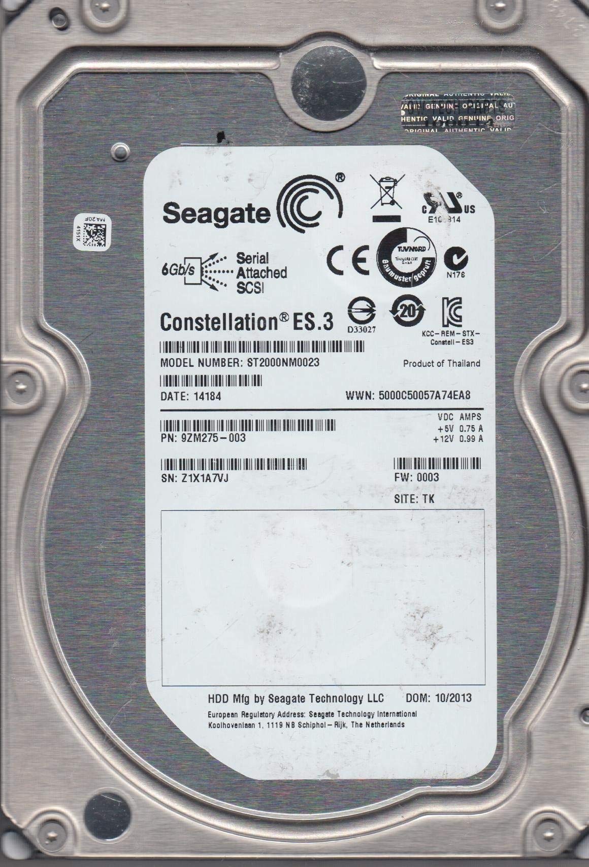 ST2000NM0023, Z1X, TK, PN 9ZM275-003, FW 0003, Seagate 2TB SAS 3.5 Hard Drive (Renewed)