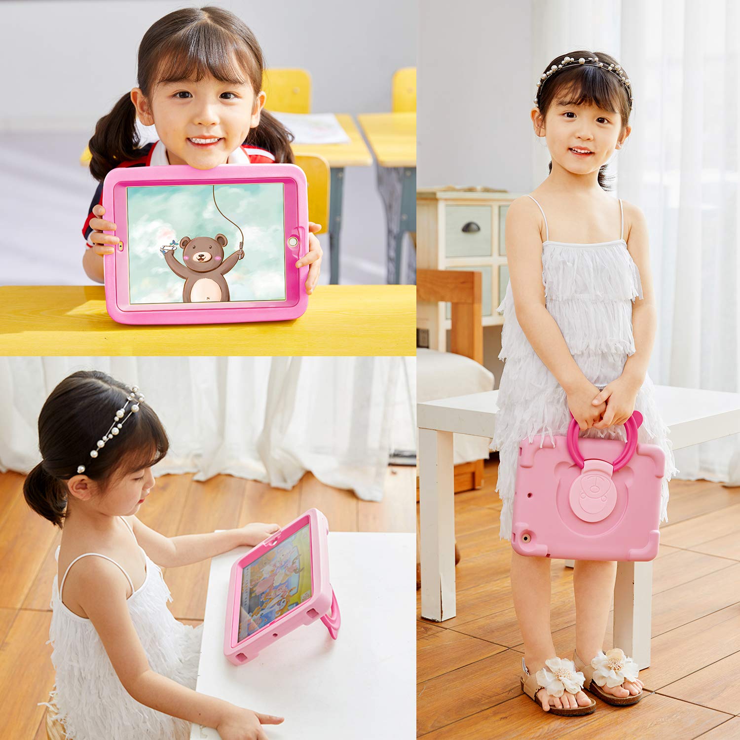 PZOZ Kids Case Compatible for Apple iPad Mini 4 5 7.9 inch, EVA Shockproof Rotate Handle Folding Stand Heavy Duty Protective Cute Boys Girls Cover for 4th Gen 5th Generation (Pink)