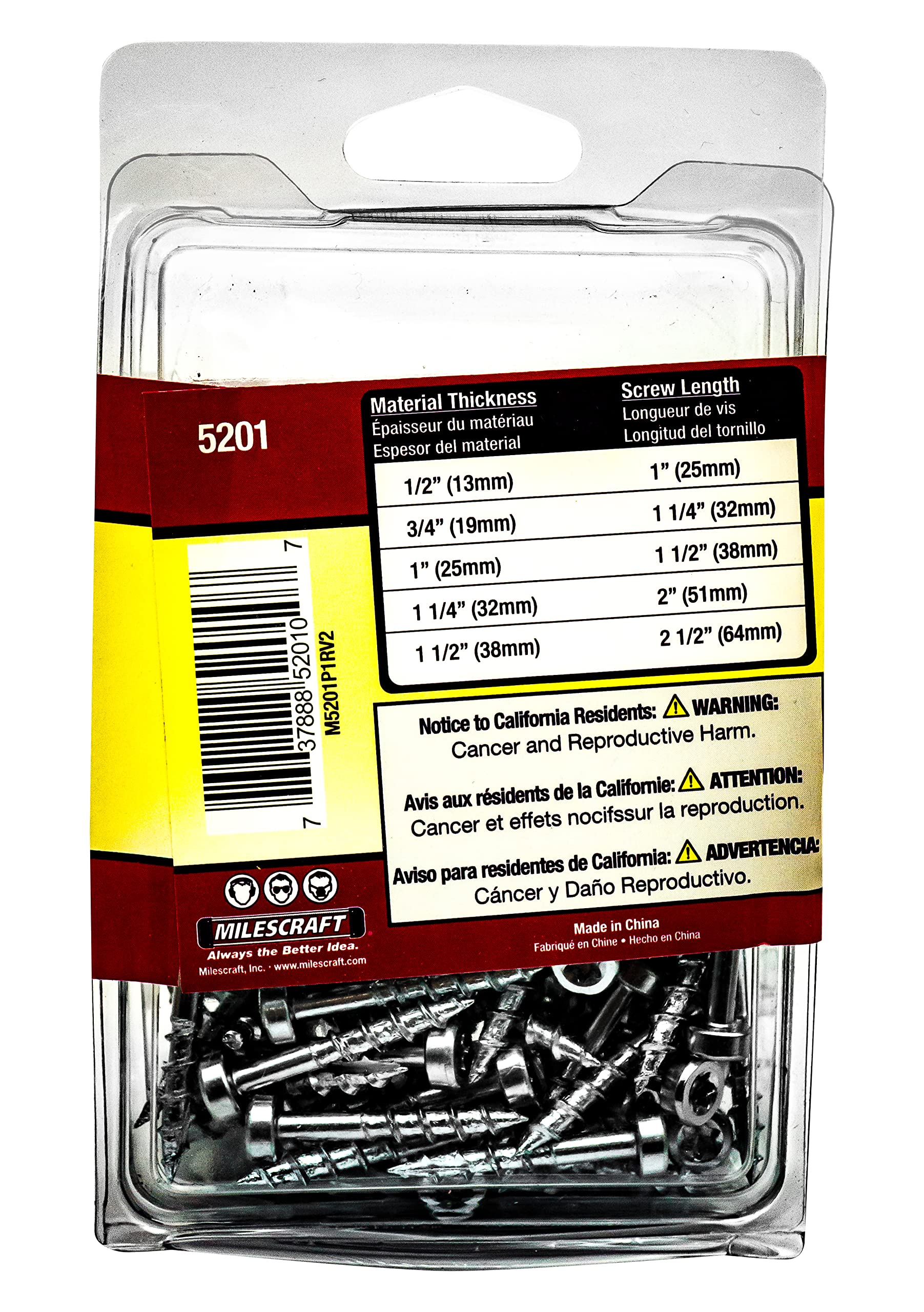 Milescraft 5201 Wood Pocket Hole Screws - #7 x 1" Pan Head with Coarse Thread (100pc.), Torx Drive Self-Tapping, For Indoor Use