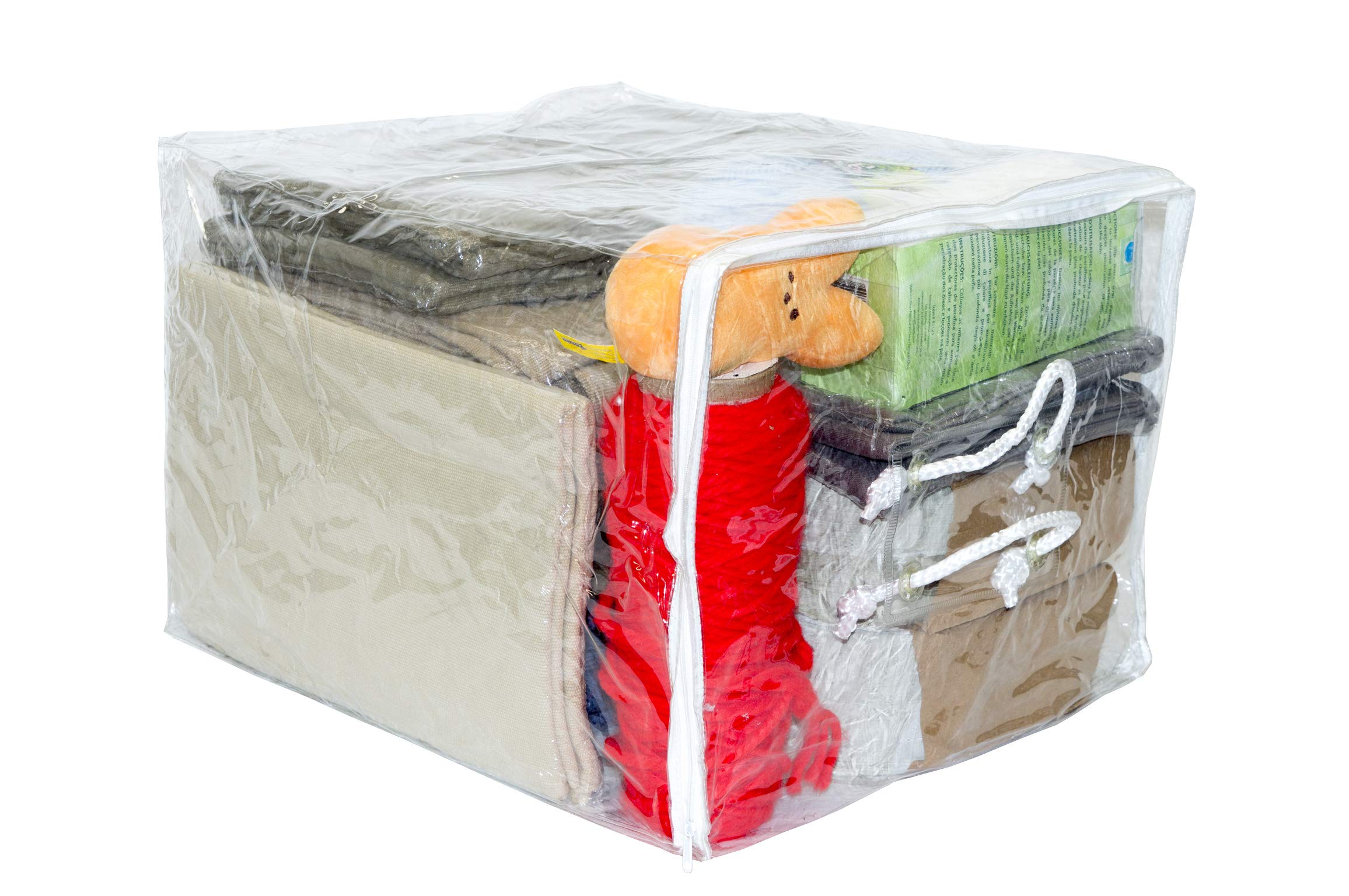 Clear Vinyl Zippered Storage Bags 15 x 18 x 12 Inch with Rope Handle 10-Pack