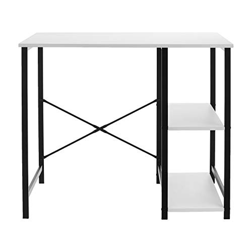 Amazon Basics Classic Home Office Computer Desk with Shelves, 29.5 x 19.6 x 35.5 Inches, White