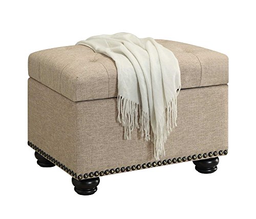Convenience Concepts Designs4Comfort 5th Avenue Storage Ottoman 24" - Contemporary Foot Stool and Seat with Hinged Lid for Living Room, Dining Room, Office, Tan