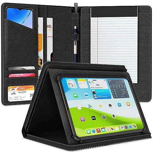 KHOMO Universal Padfolio Case - Portfolio Organizer for Tablet 8.5 up to 11 inch –PU Leather Notebook Pad Holder Folder for iPad, Air, Pro & Others