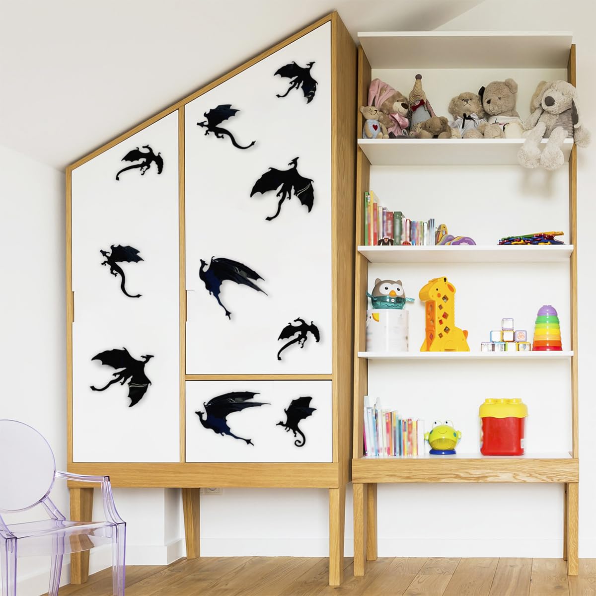 MEFOSS 14 PCS 3D Dragon Wall Decals Creative Dragon PVC Wall Stickers Self-Adhesive Dragon Wall Art Decor for Kids Room Playroom Classroom Holiday Decoration