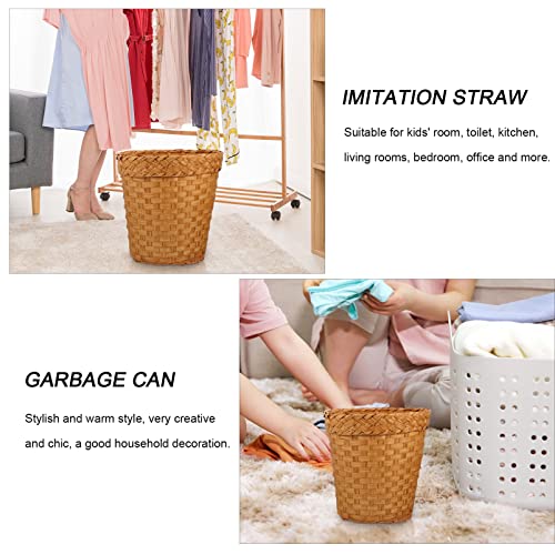 DOITOOL Woven Basket Waste Basket Woven- Small Natural Paper Wicker Laundry Baskets- Bathroom Trash Can Kitchen Trash Can for Home Offices Laundry Garages Atelier ( Khaki ) Seagrass Basket