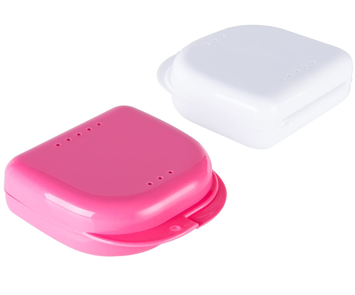 Retainer Case with Mirror, Mouth Guard Case, Orthodontic Dental Retainer Box, Denture Storage Container, Comes with a free small brush, 2 Pieces