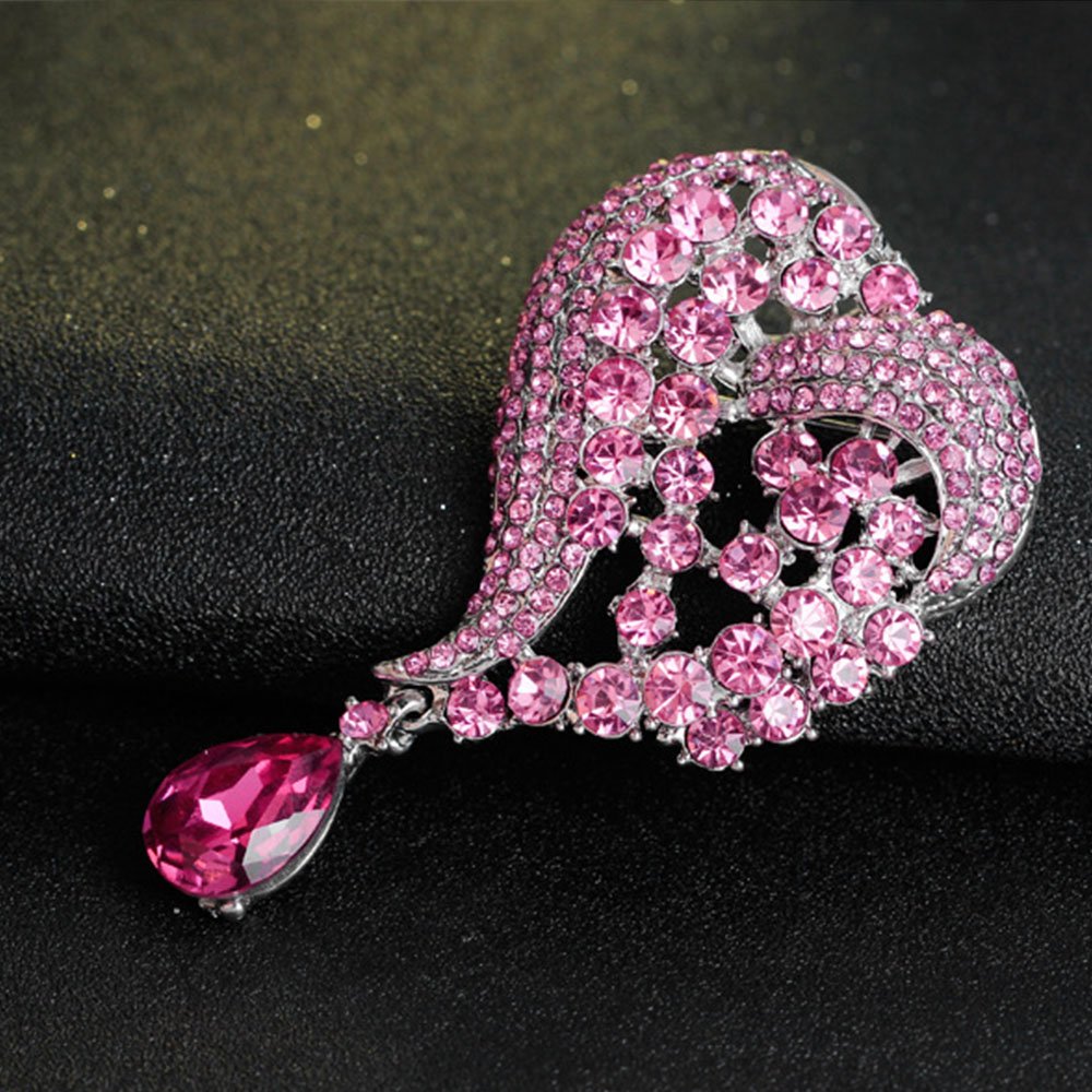Ezing 4Pcs Pink Brooch Lot with Rhinestone Crystal Wedding Fashion Jewelry (Pink)
