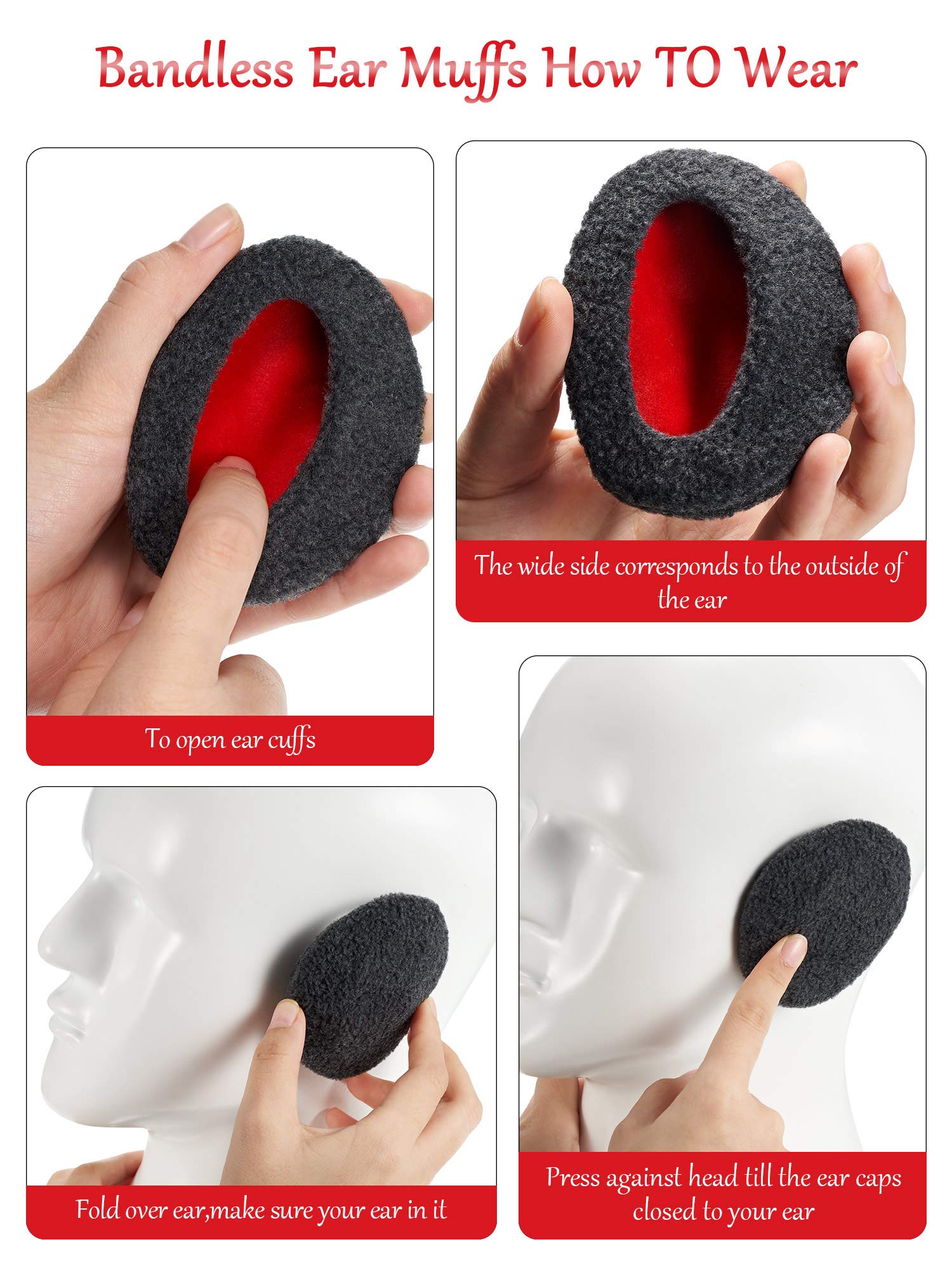 6 Pairs Bandless Ear Warmers Earmuffs Fleece Earmuffs Thick Winter Ear Cover for Men Women (Medium)