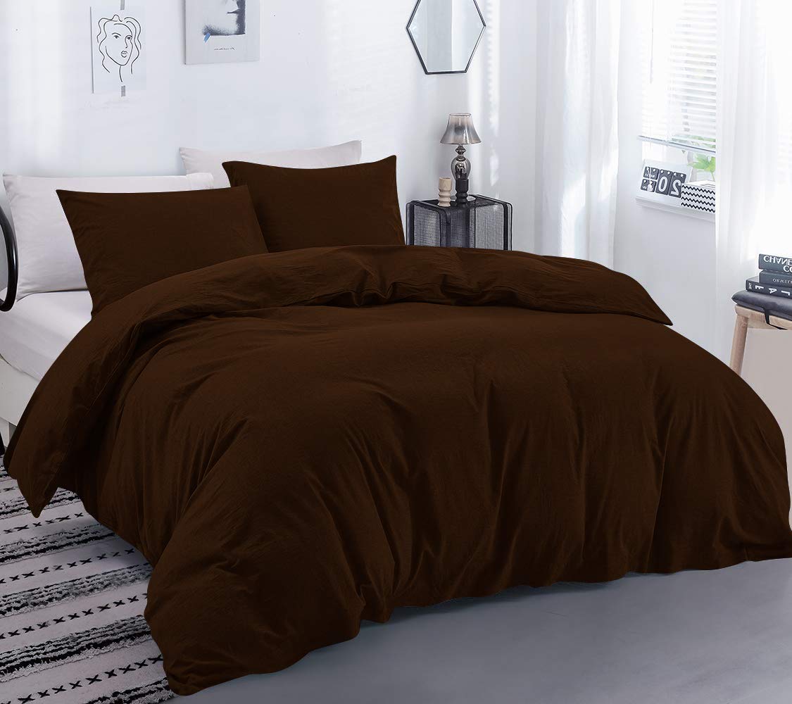 Rich Home 3 Piece Cotton Duvet Cover Alaskan King 132x120 Brown Solid Duvet Cover Set Zipper & Closure