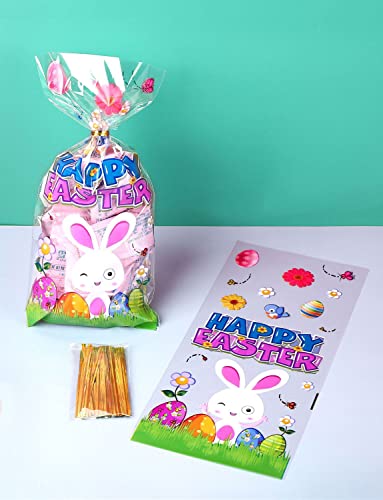 BIGINIWA Easter Gift Bags 50Pcs, Clear Cello Cellophane Plastic Treat Goodie Bags with 50x Twist Ties