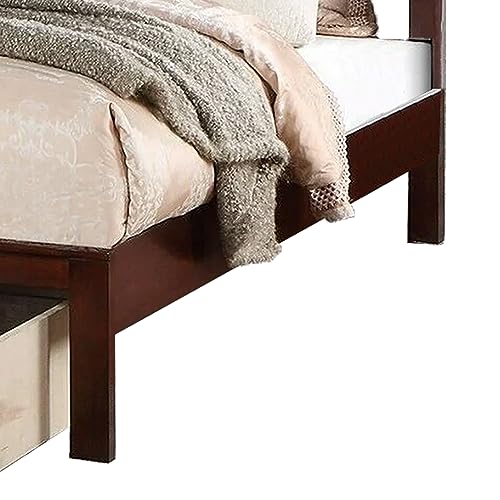 Benjara Kali Platform California King Panel Bed, Storage Drawer, Cherry Brown Wood