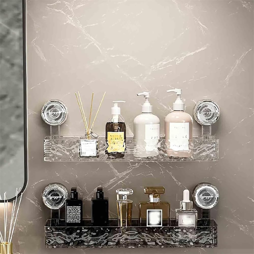 Attarrior Bathroom Suction Cup Storage Rack Without Punching Wall-mounted Shelf Bathroom Shower Storage Acrylic for Bathroom Storage (Clear, 2 PCS)