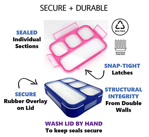 Bento Lunch-Box for Kids and Adults: Leakproof Lunch Boxes with 4 Compartments, Divided Containers for Boys Girls Women Men - School Work Portion Container, Utensils, Blue + Rose Pink Set