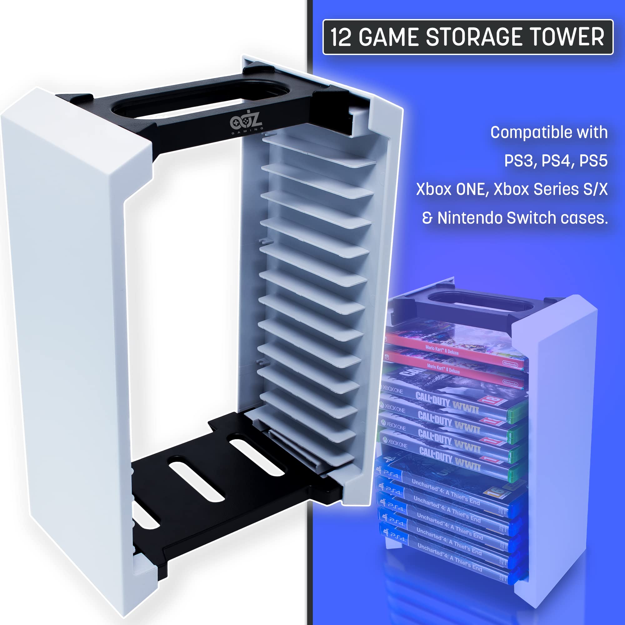 ADZ 3 in 1 Game Console Organizer, PS5 Accessories Set -12 Disc Universal Game Storage Tower, Dualsense PS5 Controller Charger and Headphone Hook for PS5