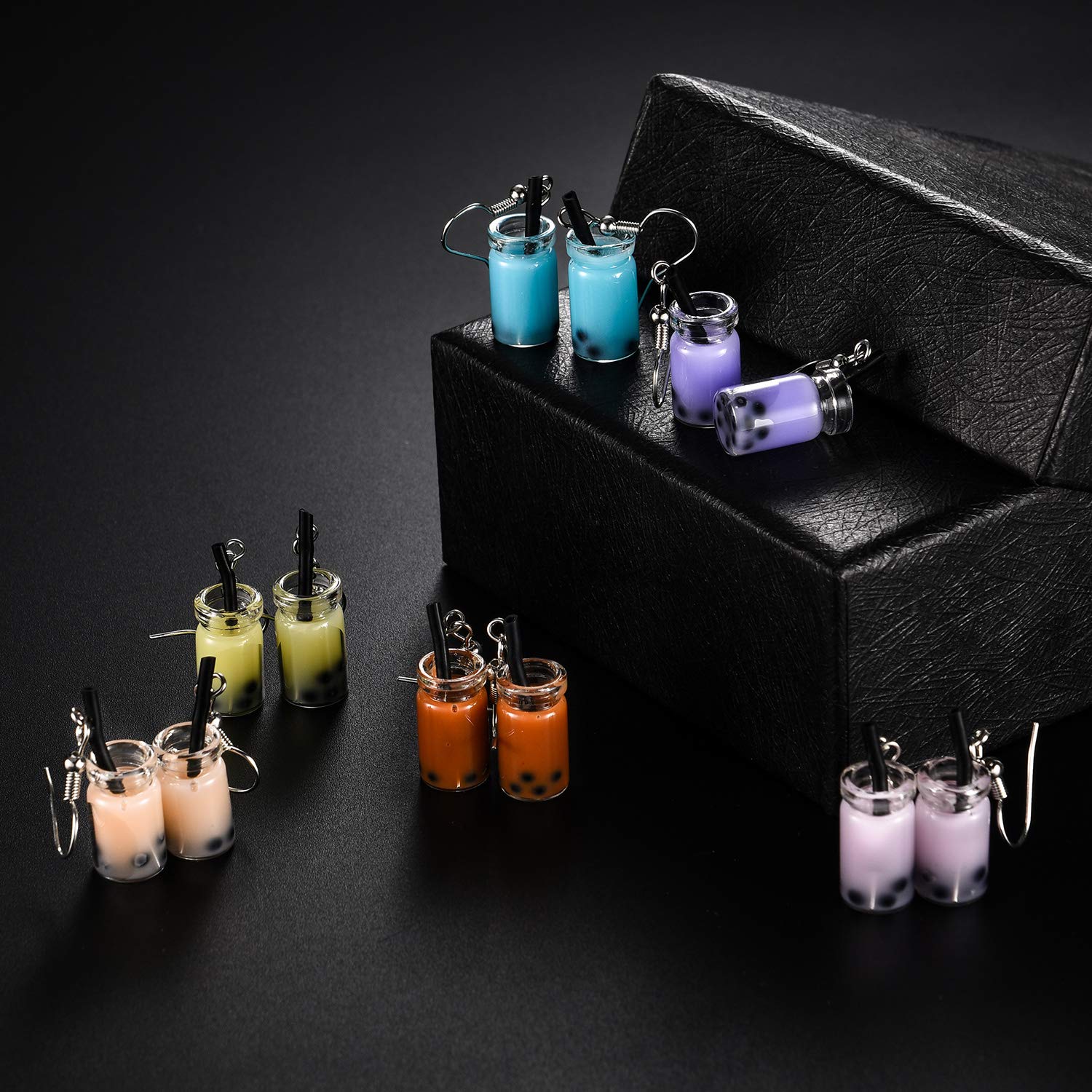 6 Pairs Cute Pearl Milk Bubble Tea Earrings Dangle Boba Drop Funny Earrings for Women Jewelry