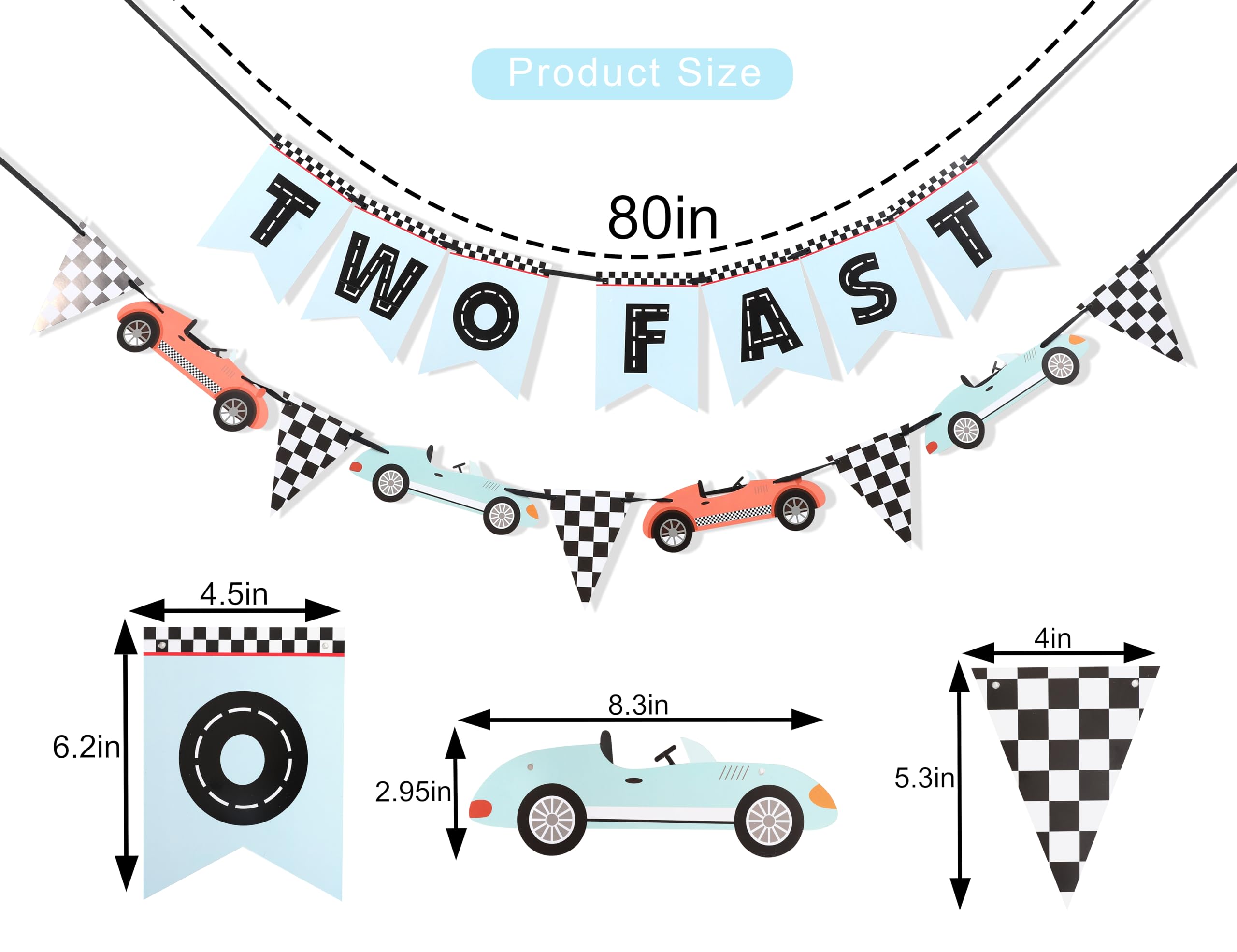 Two Fast Banner - Two Fast Birthday Decorations,Two Fast Car Birthday Party,Racing Second Birthday Decorations,Race Car Two Fast Flag Banner