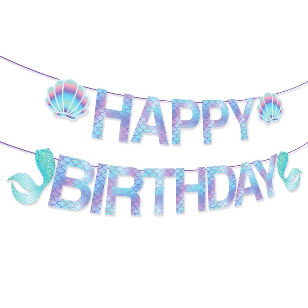 Anor WishLife Sparkle Mermaid Birthday Banner,Mermaid Banner,Mermaid Party Supplies,Little Mermaid Birthday Decoration for Girls,Boys,Kids,Home,Classroom,Baby Showers,1st Birthday