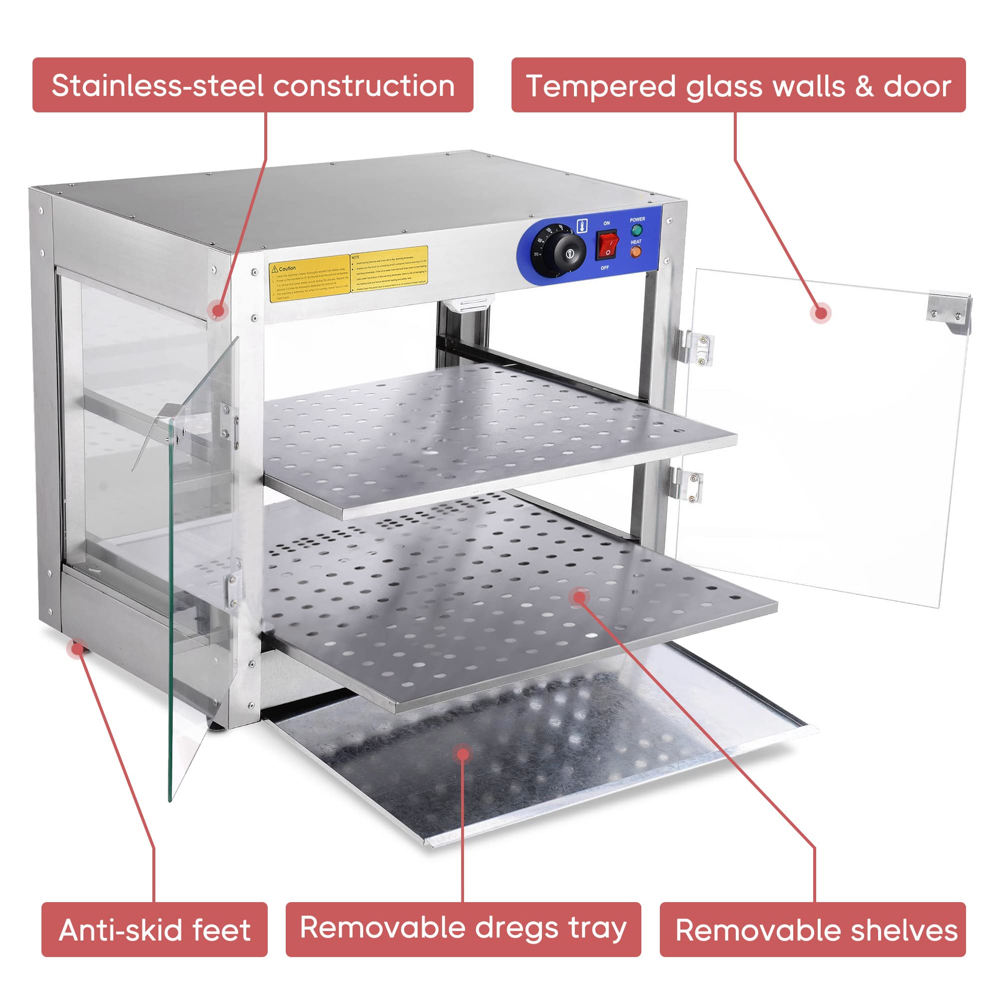 WeChef 2-Tier Commercial Pizza Warmer Countertop Display Case 24x15x20 inch 750W Pastry Heater Display Case for Bakeries Convenience Stores