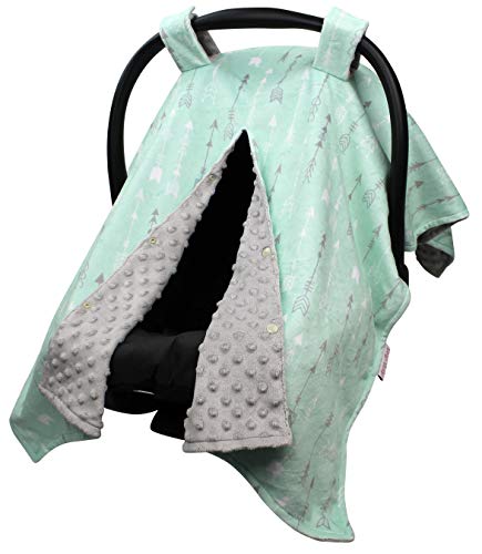 Top Tots Baby Car Seat Canopy Cover - Seafoam Grey and White Native Arrows