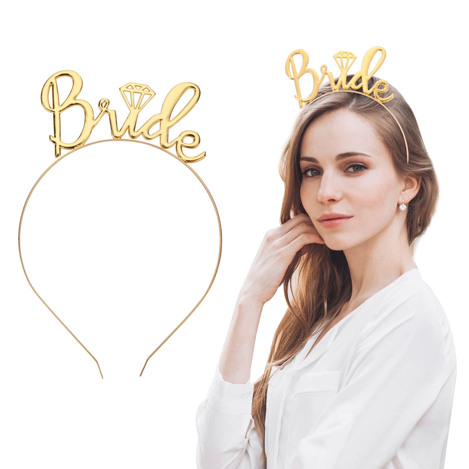 ASTER Bride to Be Set, Bride to Be Sash & Headband Tiara & Shoulder Length Veil Bachelorette Party Supplies Bridal Shower Decoration Accessories (White)