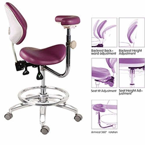 Aphrodite Dental Deluxe Mobile Saddle Chair PU Leather Assistant Doctor Stools High End by Purple-Violet