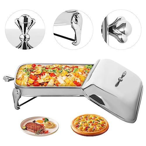 CNCEST 2.9L Chafing Dish Buffet Set Server,Stainless Steel Chafing Dishes Oven Safe Glass Rectangle Food Warmer for Parties (Silver)