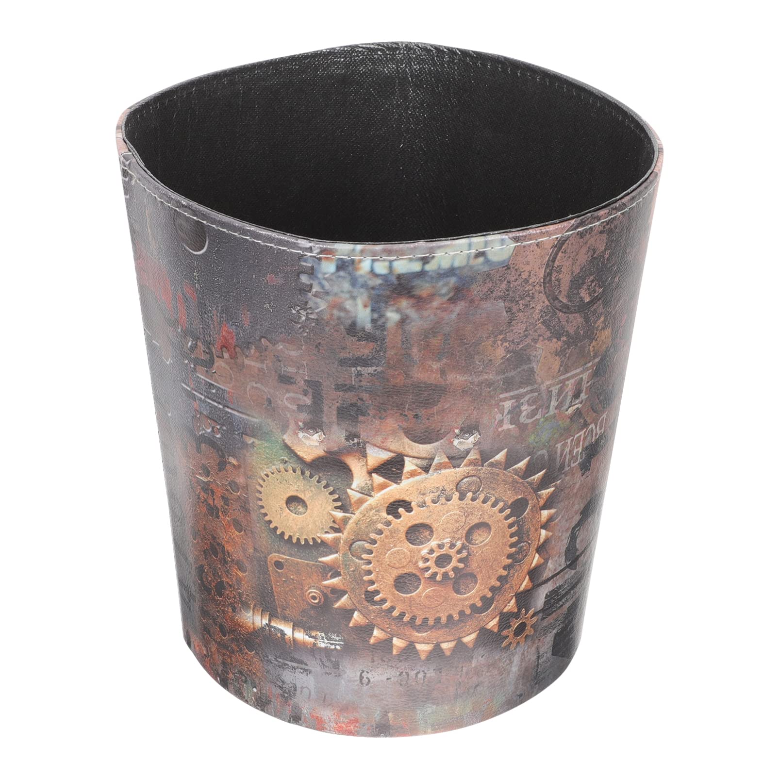ARTSIM PU Leather Trash Can Steampunk Gear Wheel Garbage Bin Wastebasket Trash Bins Storage Container for Home Bathroom Kitchen Office