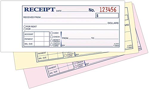 Adams Money/Rent Receipt Book, Carbonless, 3-Part, 2-3/4 x 7-3/16 Inches, 50 Sets per Book, Pack Of 6