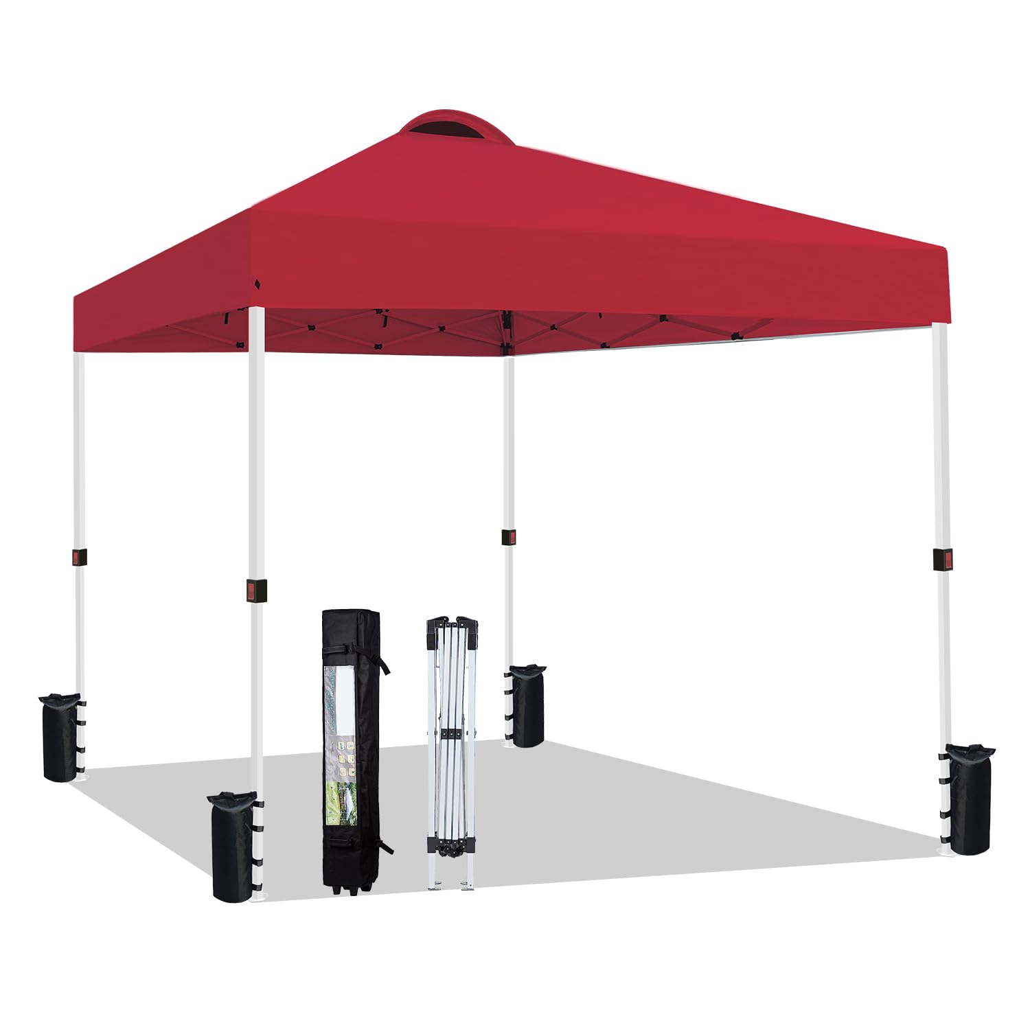 VOYSIGN 10x10 Pop Up Canopy Tent, Outdoor Instant Sun Shelter - Red, Included 1 x Rolling Storage Wheeled Bag, 4 x Weights Bags, 4 x Guylines, 8 x Stakes
