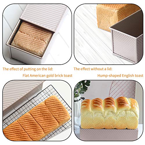 CHEFMADE Loaf Pan with Lid,Commercial Pullman Bread Pan 2.2Lb Dough Capacity,Non-Stick Bakeware Carbon Steel Bread Toast Mold with Cover for Baking Bread (Champagne Gold)
