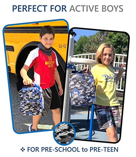 Bundle of Camo Lunch-Box for Boys 4 Compartments (Blue Camouflage) + Camo Lunch Box for Boys Kids Men with Ice Pack (Blue Black Camouflage)