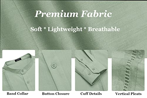 COOFANDY Men's Mandarin Collar Shirts Linen Casual Long Sleeve Button Down Shirt Summer Beach Wedding Shirt Mint Green
