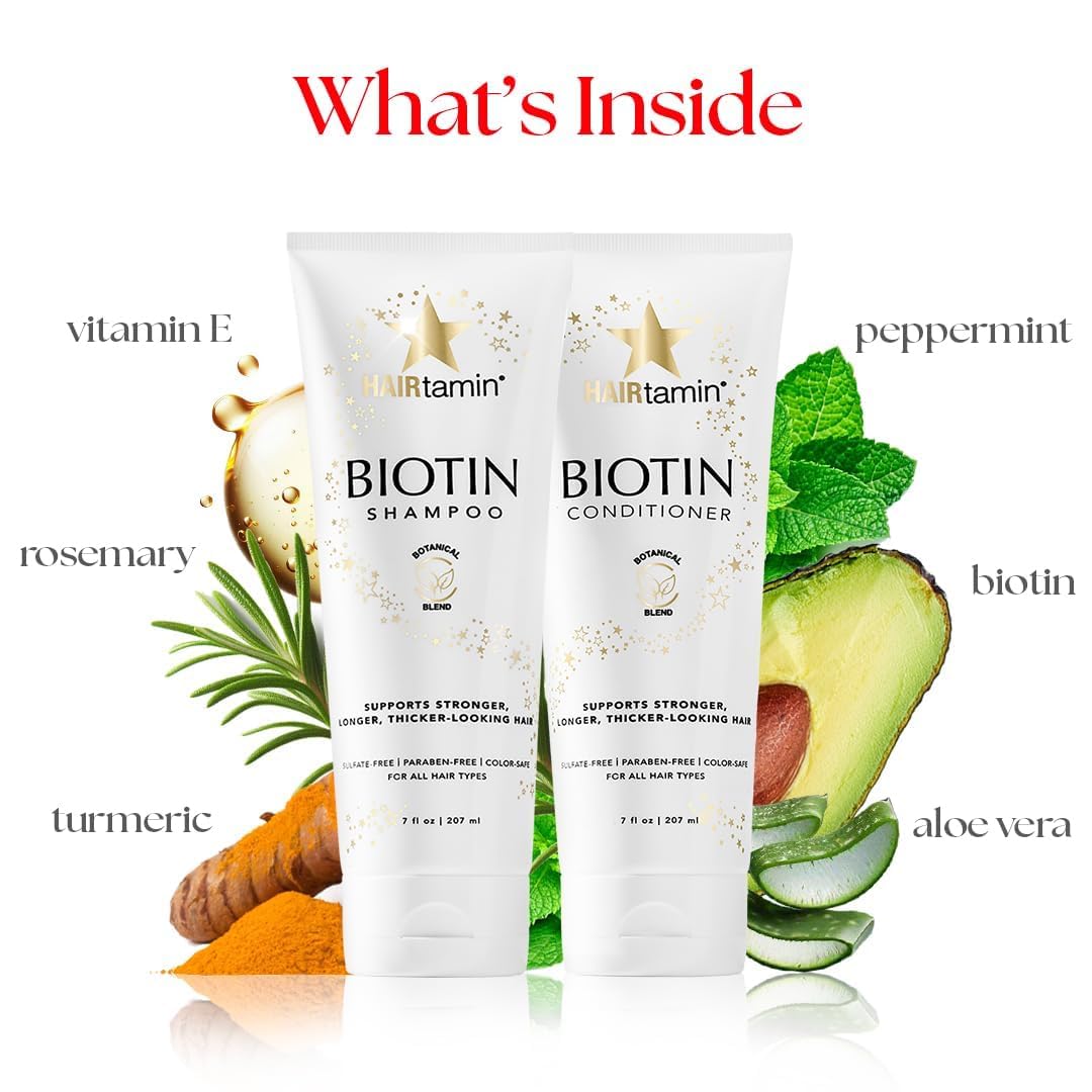 HAIRtamin Shampoo and Conditioner Set - Paraben & Sulfate Free, Volumizing & Moisturizing, Natural Biotin Shampoos and Conditioners, Gentle Moisturizer on Curly & Color Treated Hair