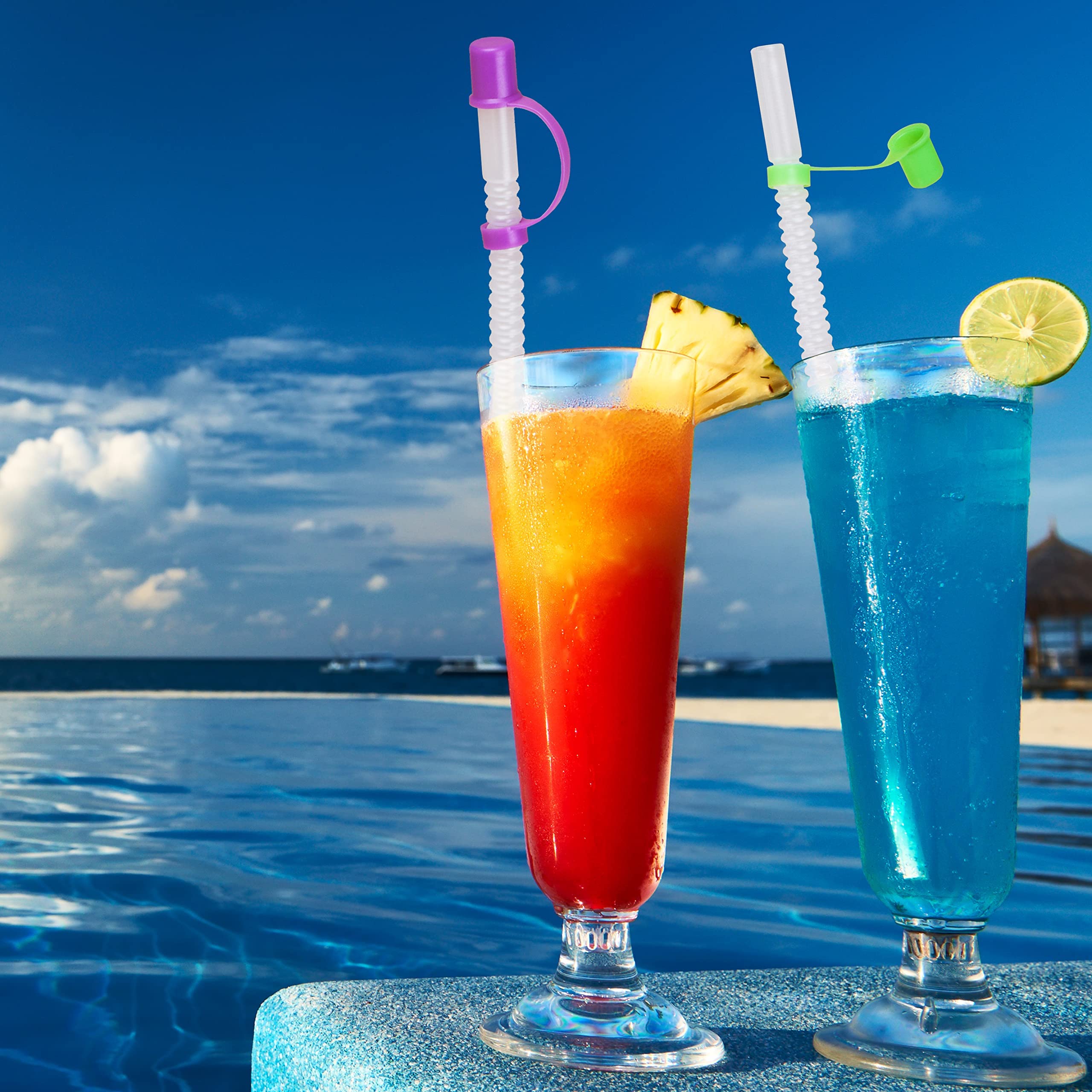 Bendable Straws with Straw Covers Cap - 11 inch Long Flexible Straws - Bendy Drinking Straws Reusable with Covers Cap Assorted Colors - 14 Pack