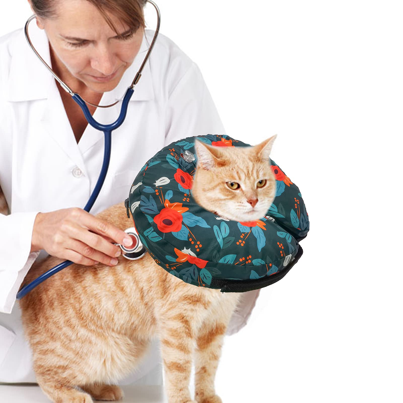 Purrrfect Life Protective Inflatable Collar for Dogs and Cats - Soft Pet Recovery Collar Does Not Block Vision, Prevents Pets from Touching Stitches, Wounds and Rashes (Floral, S)